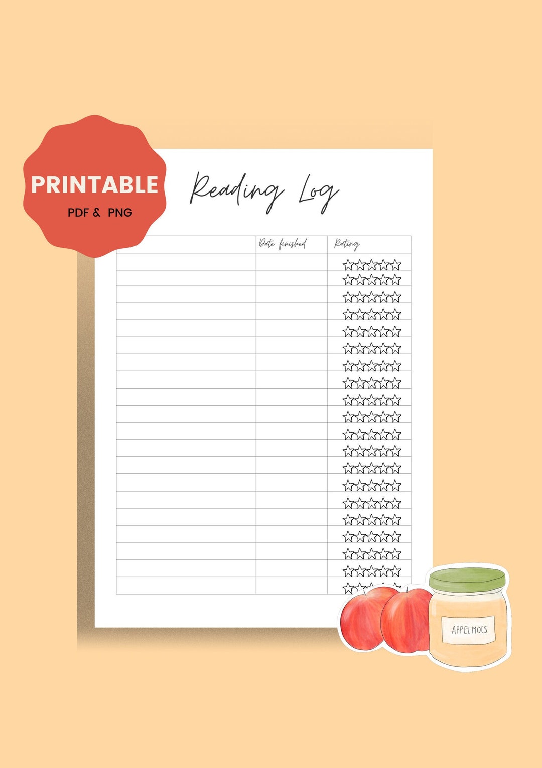 Reading Log Bullet Journal - Printable - Etsy