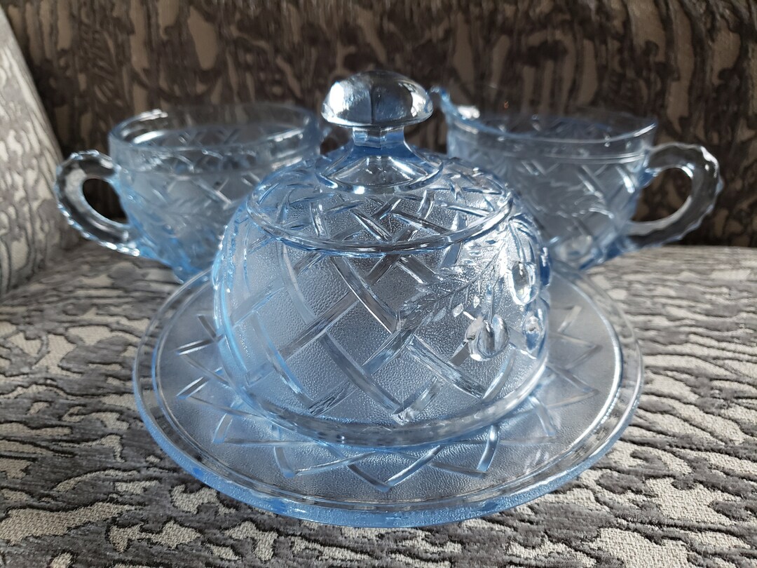 Clear Blue Cherry Print and Lattice Set - Etsy