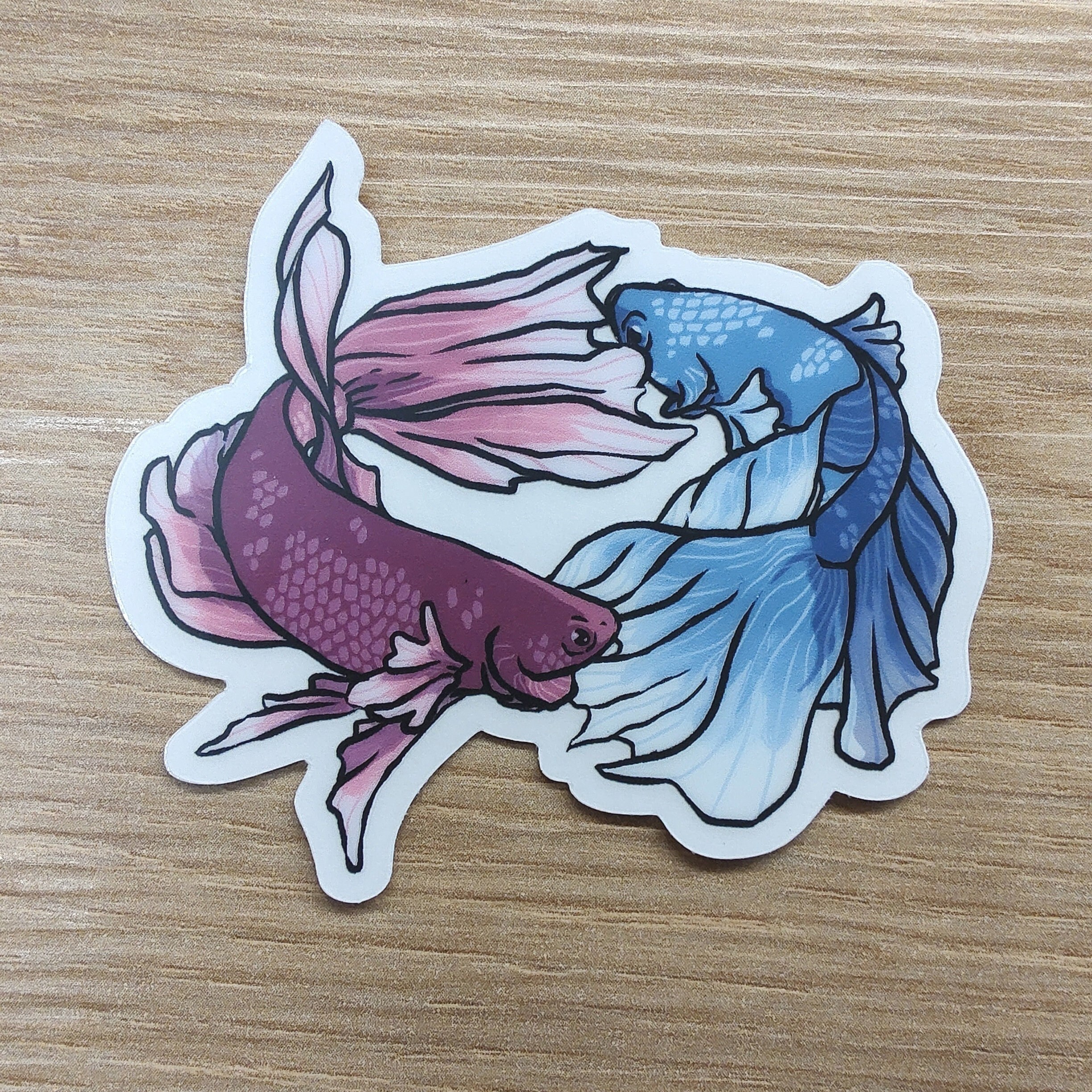 BETTA FISH Clear Sticker Pink and Blue Fighting Fish Art | Etsy