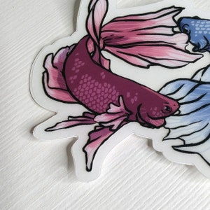 BETTA FISH Clear Sticker | Pink and Blue Fighting Fish Art ...
