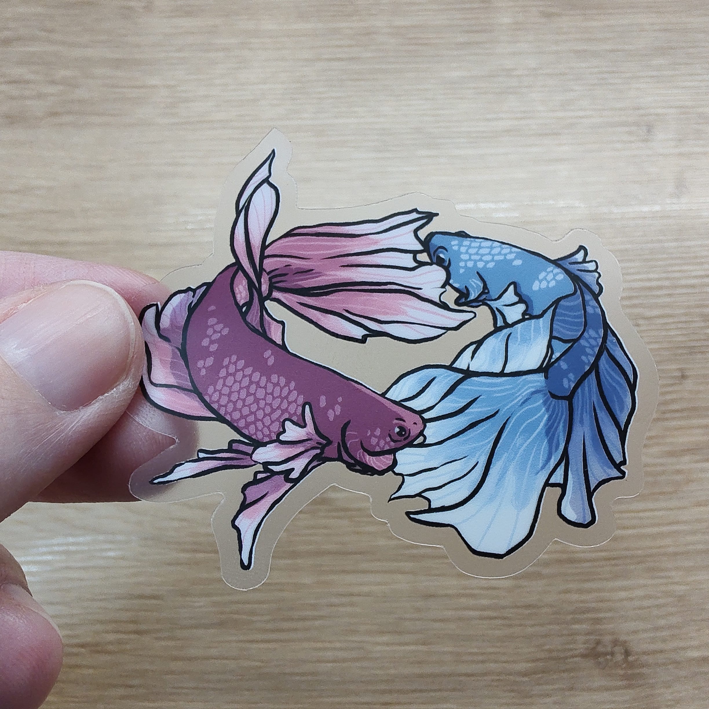 BETTA FISH Clear Sticker | Pink and Blue Fighting Fish Art ...