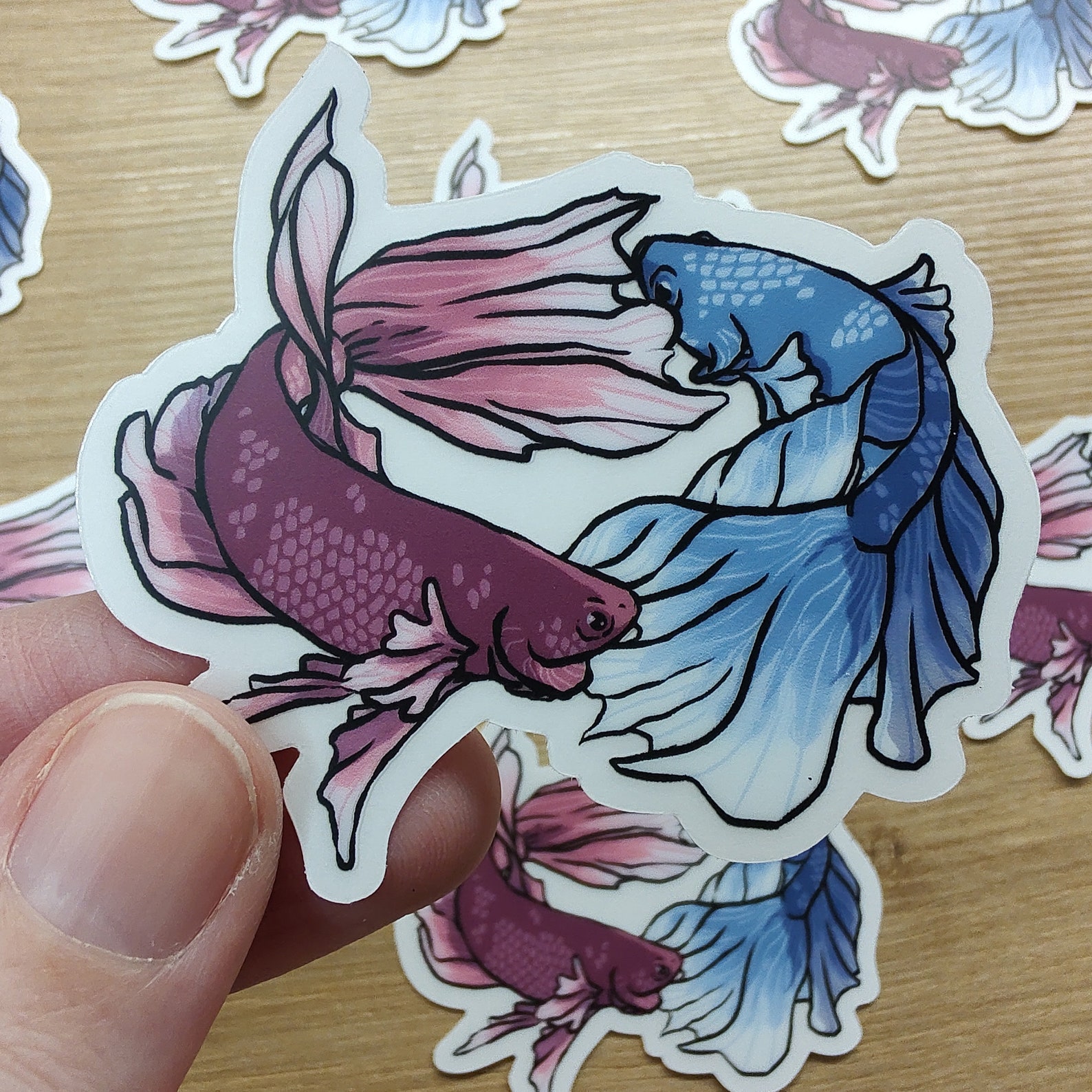 BETTA FISH Clear Sticker Pink and Blue Fighting Fish Art | Etsy
