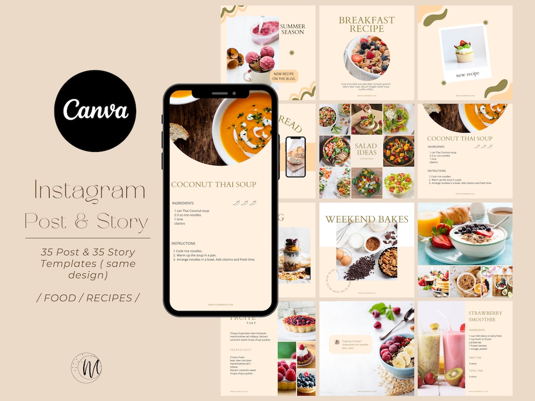 Recipe Food Instagram Template Canva - Recipe Template - Healthy Eating ...