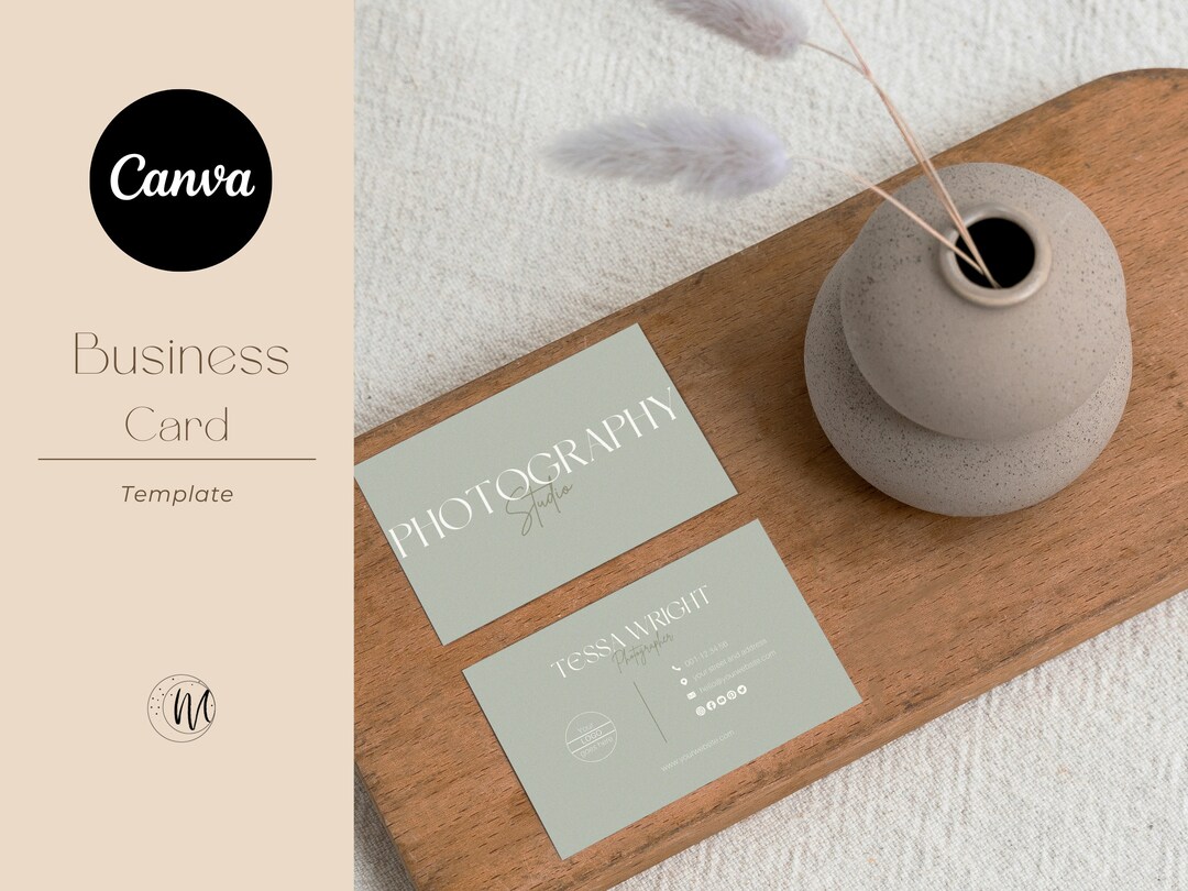 Printable Business Card Canva Template Green Editable Double Sided ...