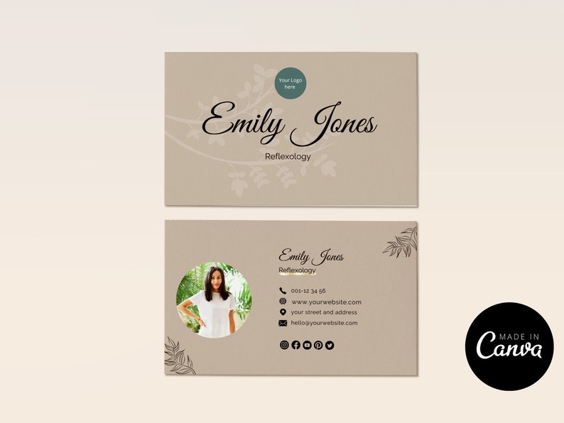 Printable Business Card Canva Template for Reflexology, Massage, Spa ...