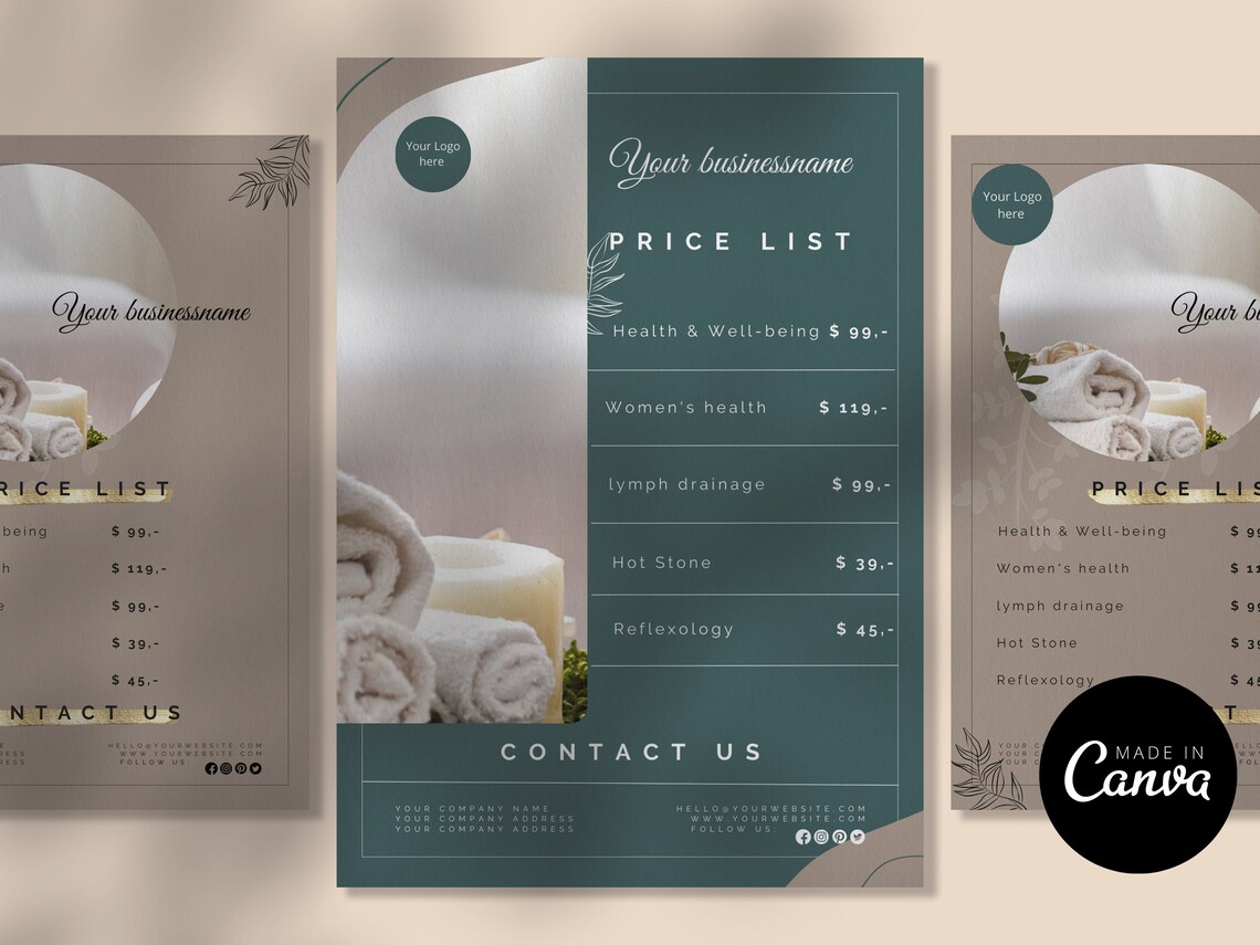 Editable Reflexology Price List Template I Wellness Price List Template ...