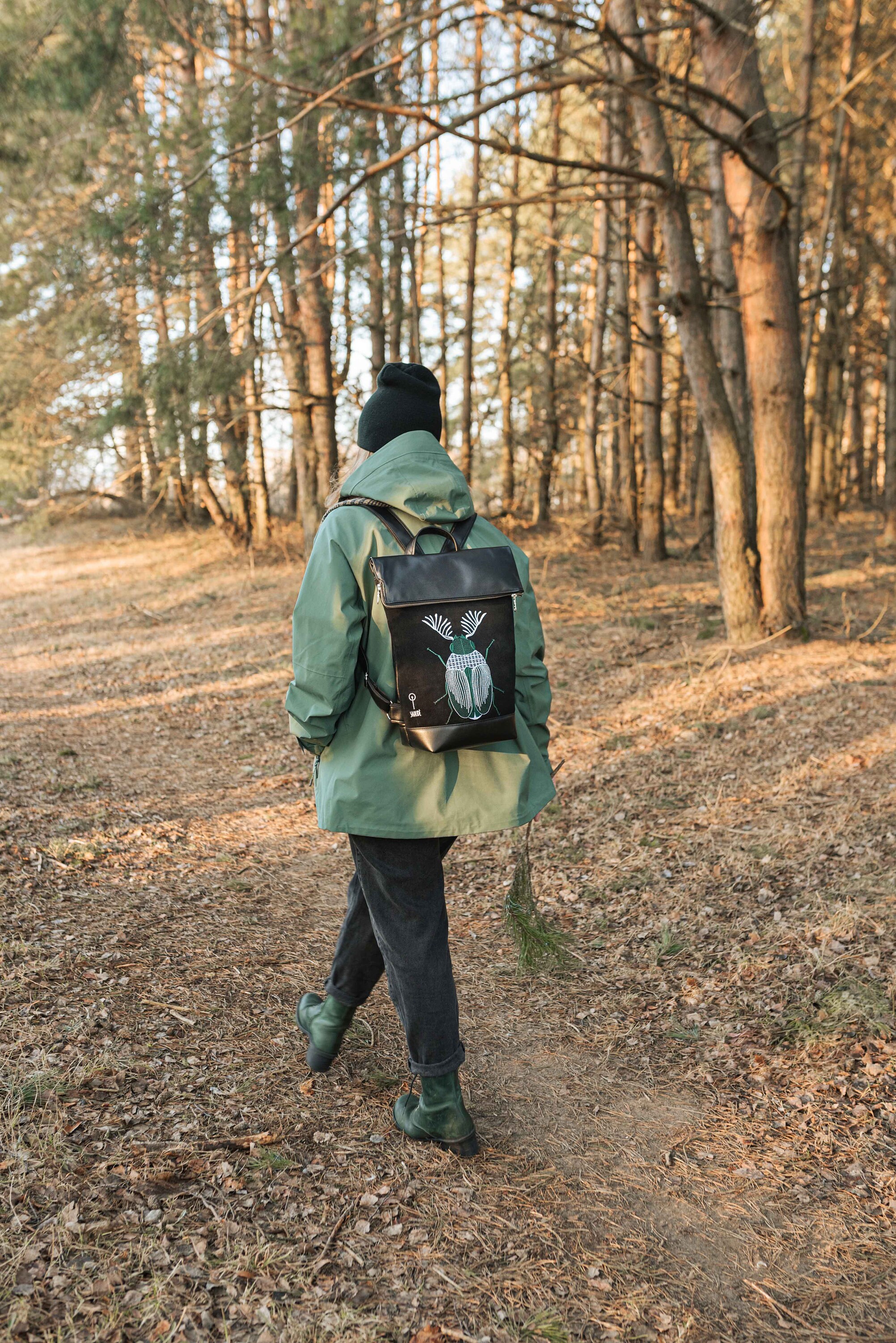 Leather Backpack With Embroidered Beetle, Custom Backpack for Women ...