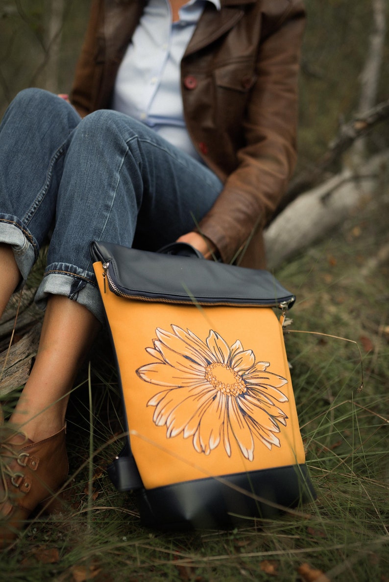 Daisy Embroidery Leather Backpack Handmade Custom Bag - Etsy