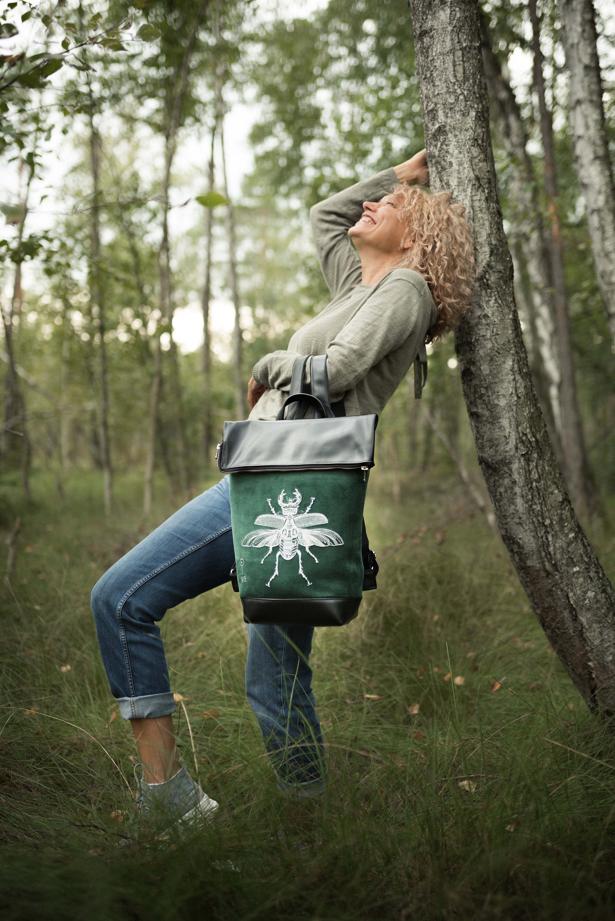 Embroidered Beetle Bug Leather Backpack Handmade Personalised - Etsy