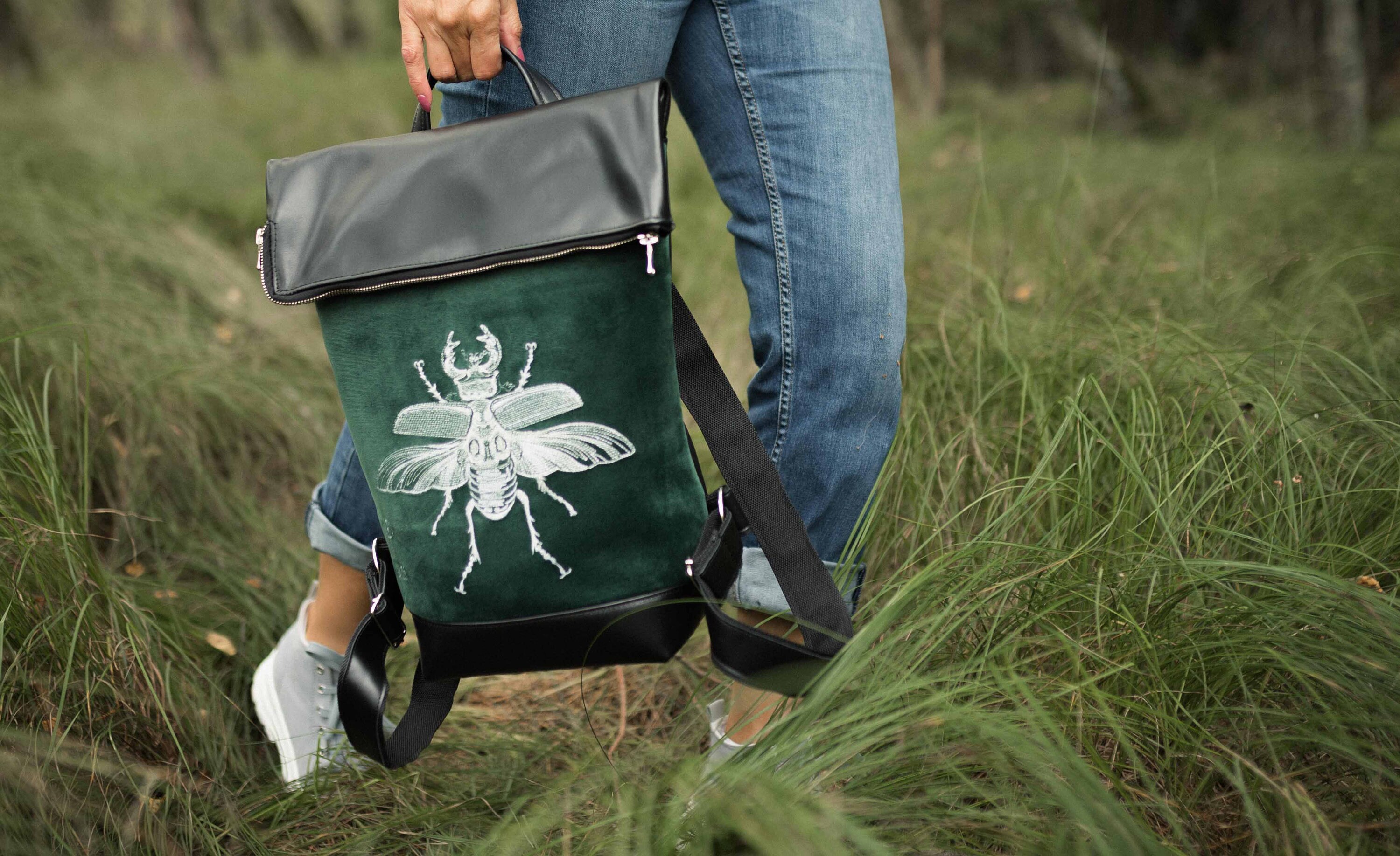 Embroidered Beetle Bug Leather Backpack Handmade Personalised - Etsy