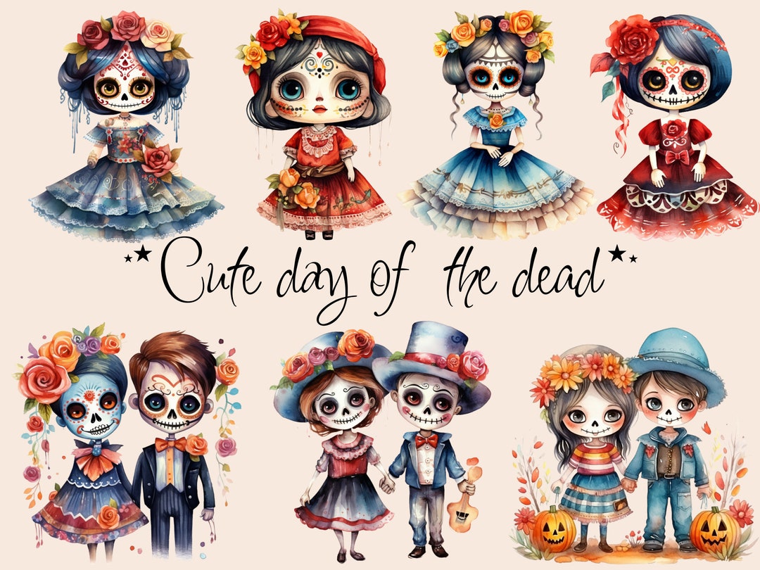 40 Cute Cartoon Dia De Muertos Clipart Bundle Halloween - Etsy
