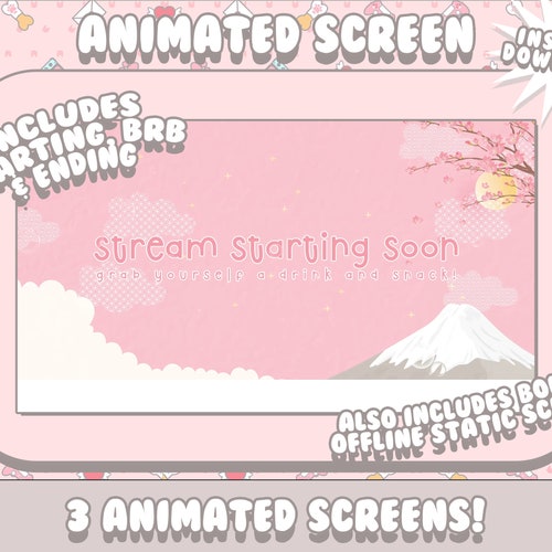 X4 Animated Stream Screens / Starting Soon / Kawaii / Offline | Etsy