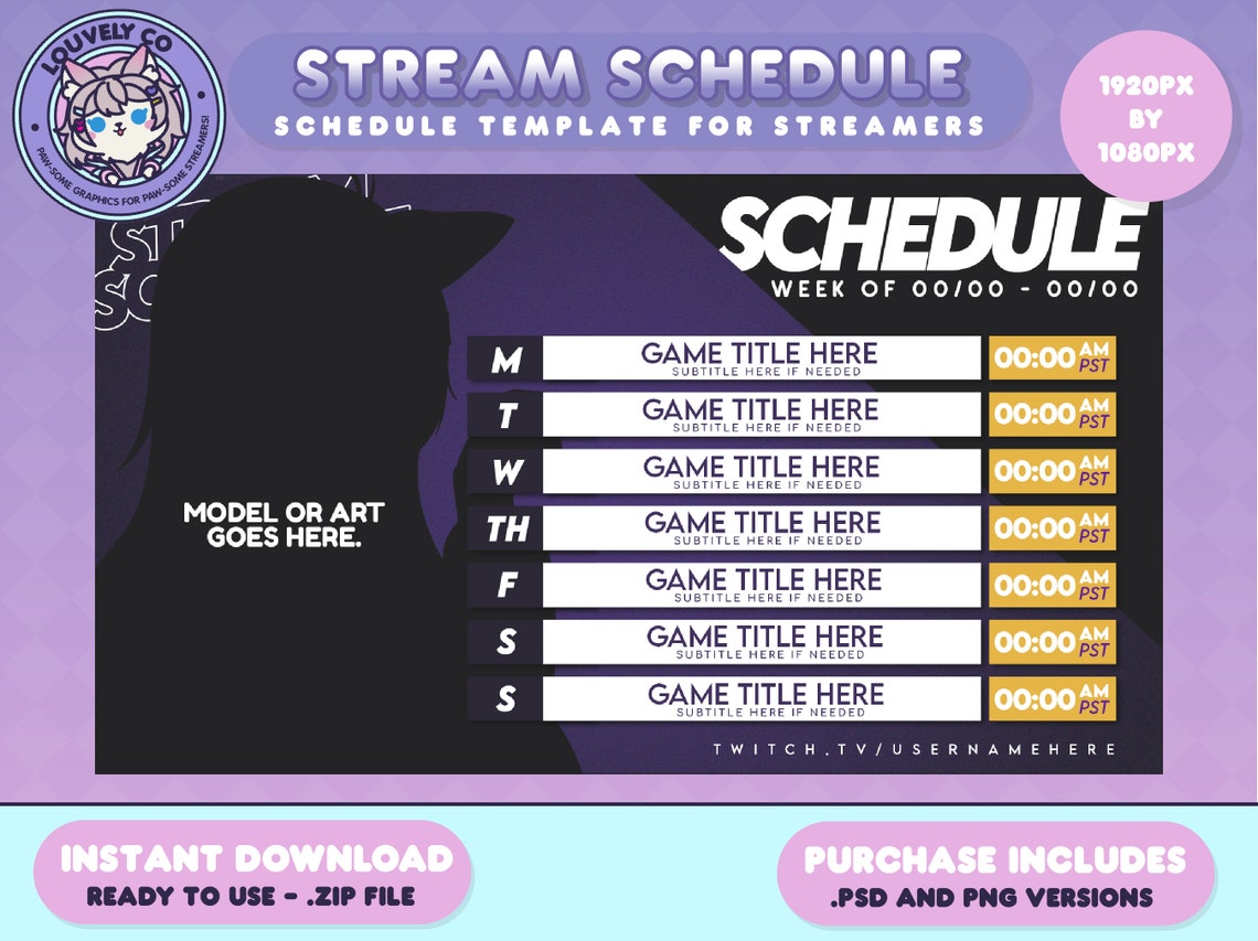 Schedule Template Stream Schedule Vtuber Vtuber Graphics Etsy