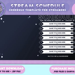 Schedule Template, Stream Schedule, Vtuber, Vtuber Graphics, Weekly ...