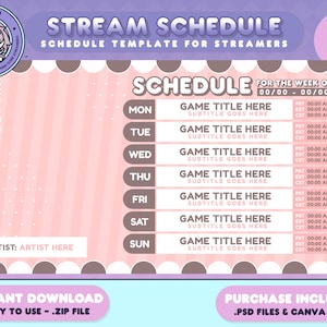 Schedule Template, Stream Schedule, Vtuber, Vtuber Graphics, Weekly ...