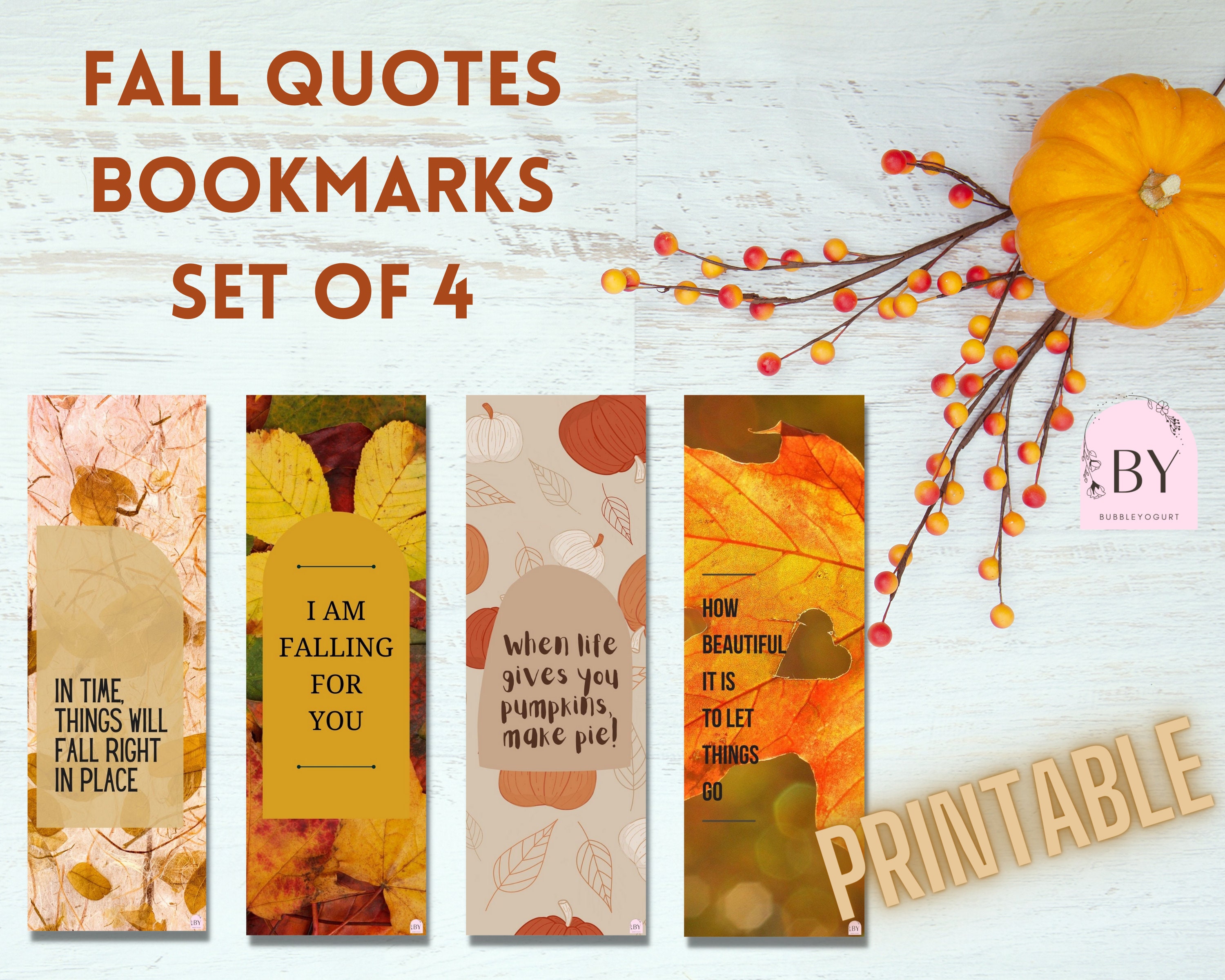 Printable Quotes Fall Bookmarks Set of 4 Loveable Bookmarks - Etsy