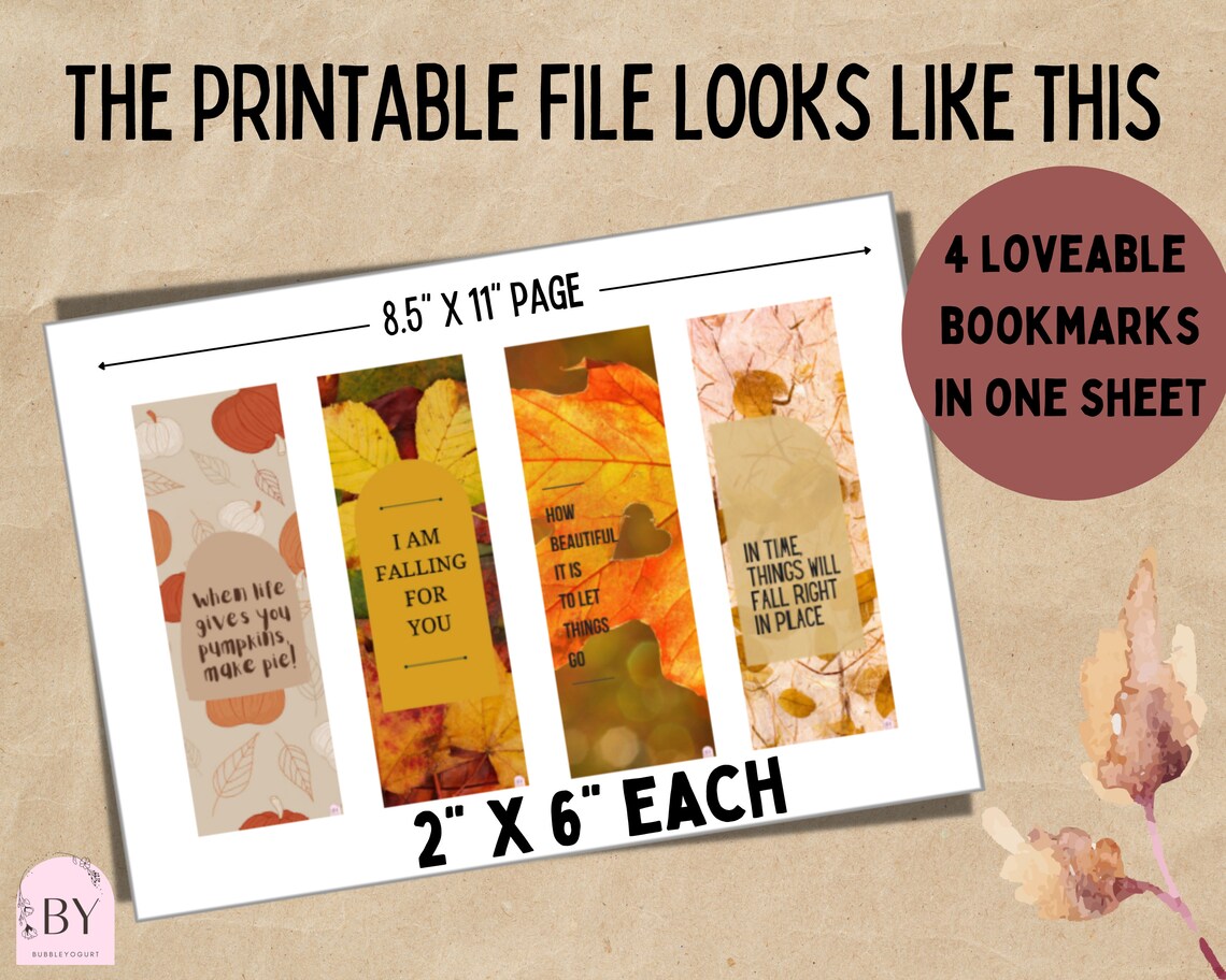 Printable Quotes Fall Bookmarks Set of 4 Loveable Bookmarks - Etsy