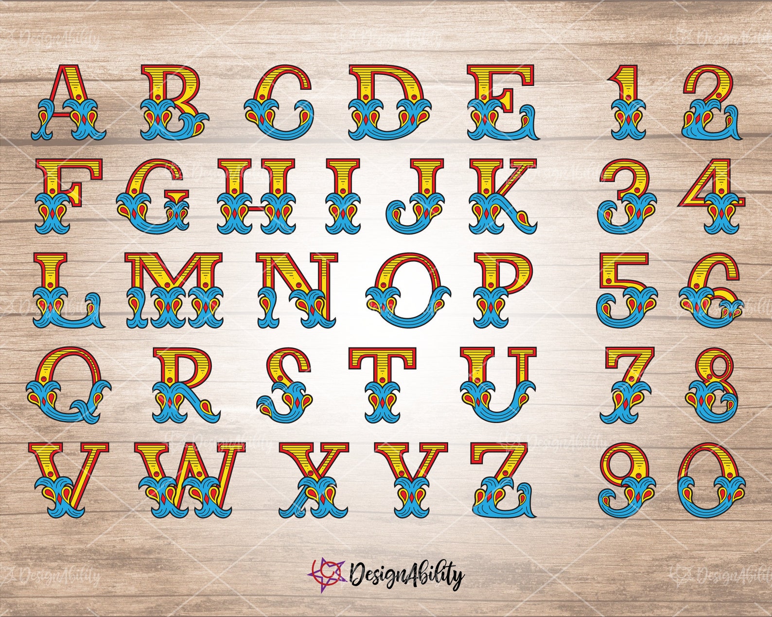 Circus Alphabet Clipart Set - Red Blue Yellow Letters & Numbers | PNG ...