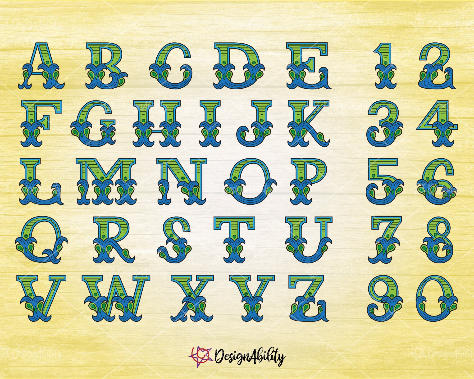 Circus Alphabet Clipart Set (blue / Green) - SVG & 36 Pngs | Clipart ...