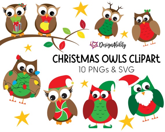 Christmas Owls Clipart Set SVG & 10 Pngs Digital Download | Etsy