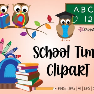 Back to School Clipart: Owls, School Bus, Books (digital Download ...