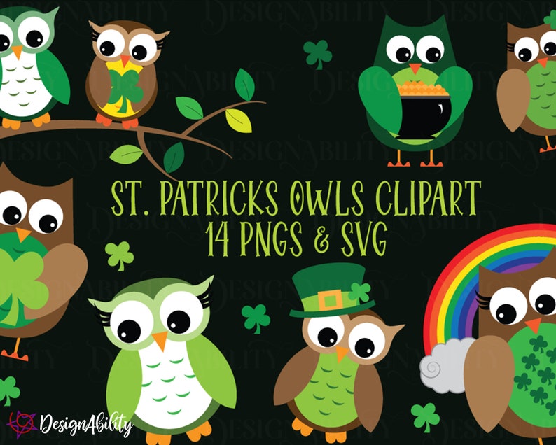 St Patrick Owls Clipart Set - SVG & 14 Pngs | Digital Download - Etsy