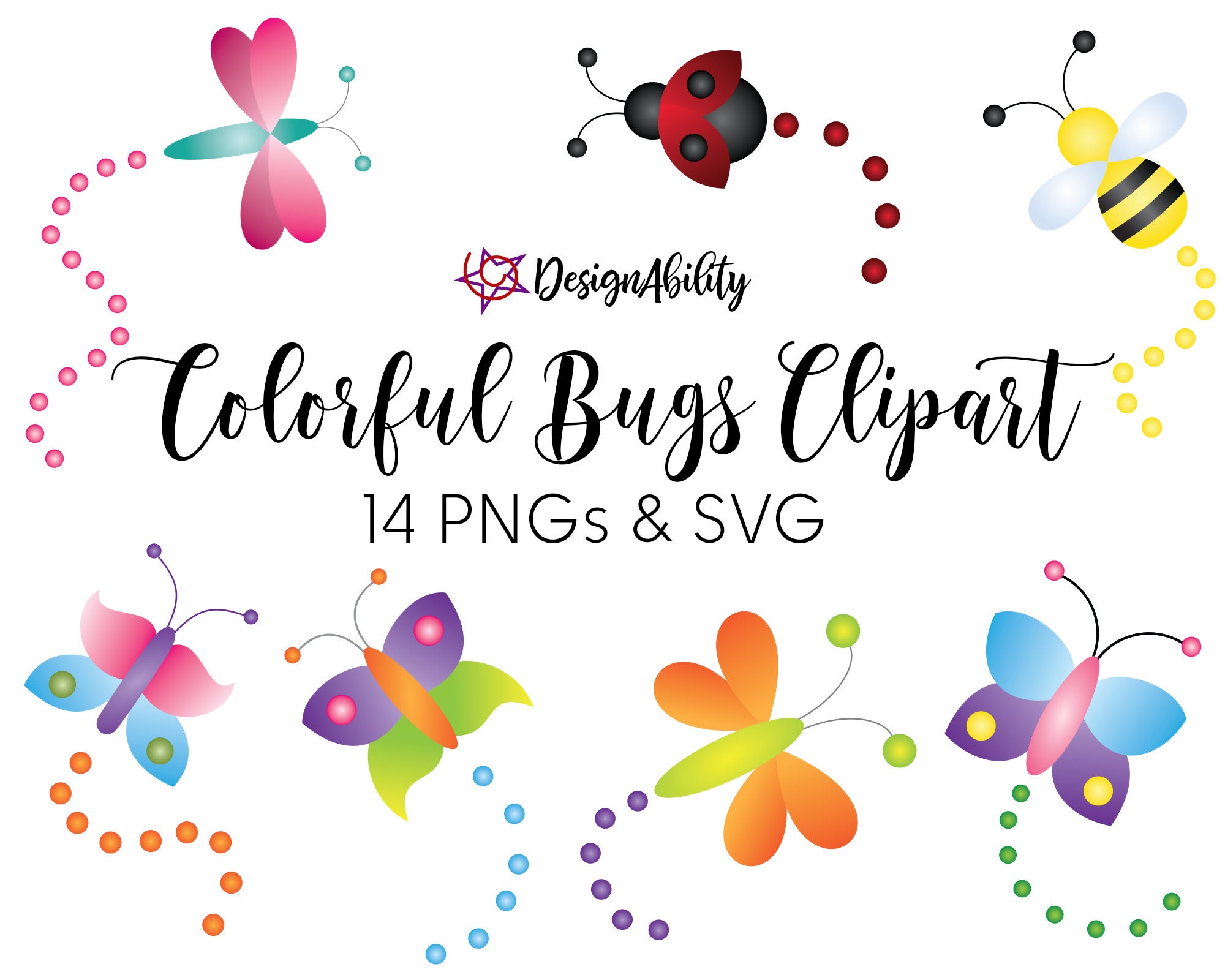 Colorful Bugs Clipart Set - SVG & 14 Pngs | Digital Download - Etsy