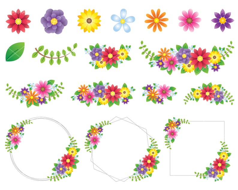 Bright Flower Clipart & Designs JPG PNG Vector Digital Download - Etsy