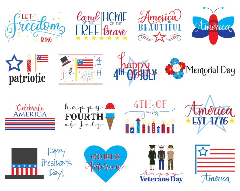 Patriotic Bundle Clipart & Designs SVG Pngs EPS Patriotic Vector ...