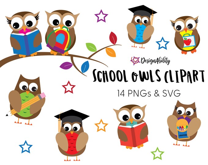 School Owls Clipart Set SVG & 14 Pngs Vector Clip Art - Etsy