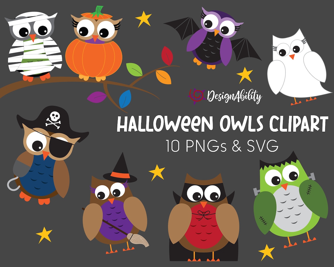 Halloween Owls Clipart Set - SVG & 10 Pngs | Digital Download - Etsy