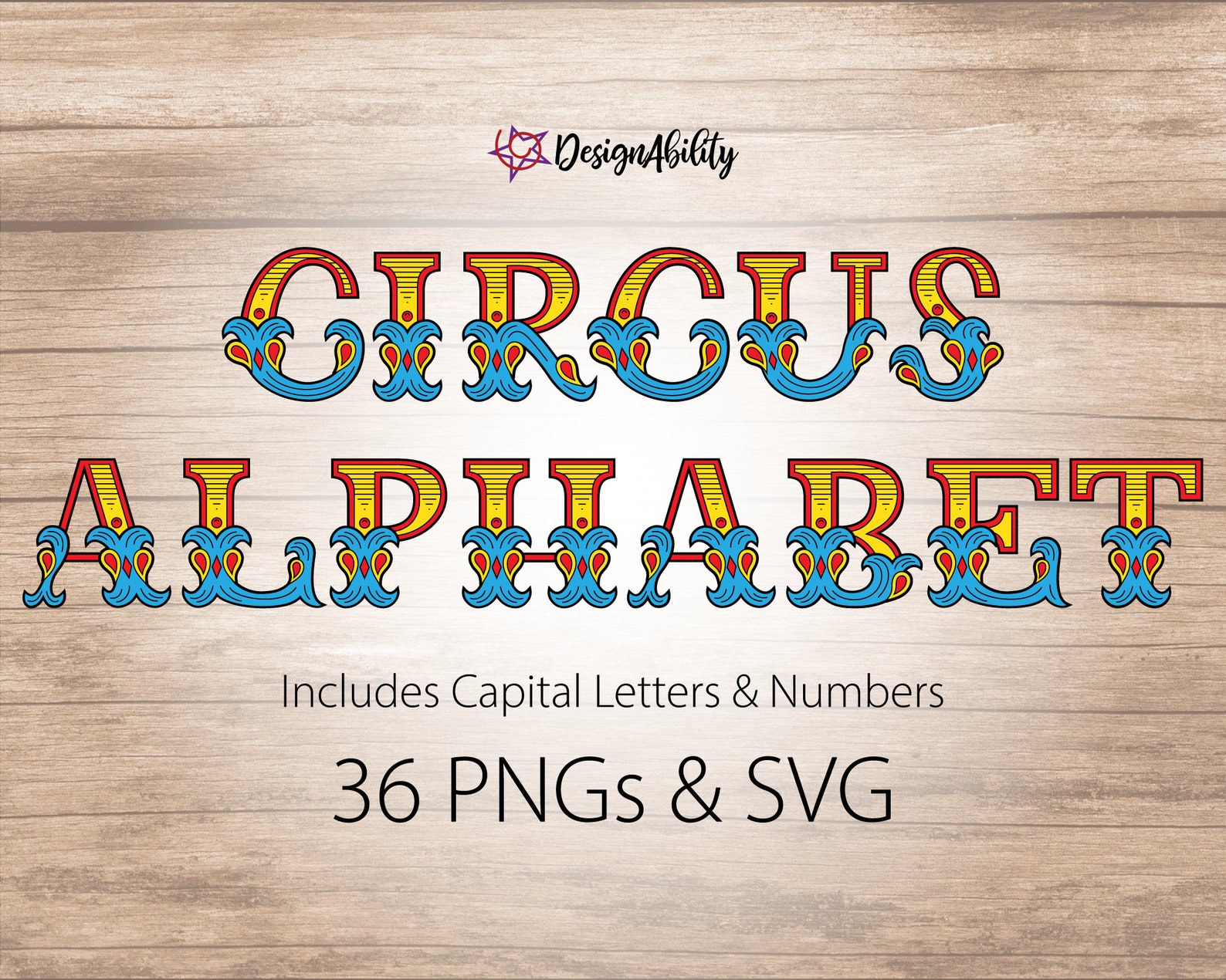 Circus Alphabet Clipart Set - Red Blue Yellow Letters & Numbers | PNG ...