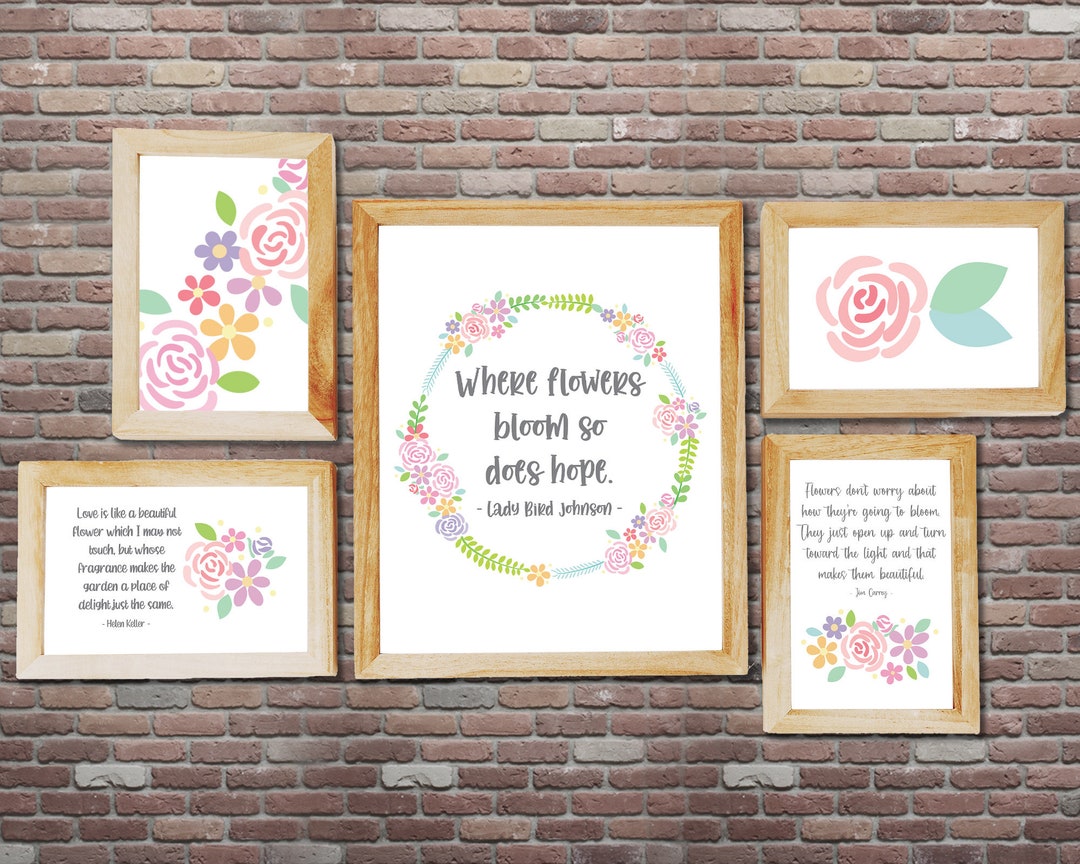 Pastel Flower Poster Quote | DIY Home Decor Art | Botanical Wreath Pink ...