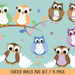 Easter Owls Clipart Set - SVG & 15 Pngs | Digital Download - Etsy