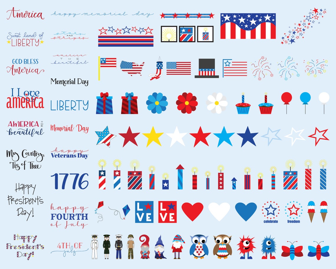 Patriotic Bundle Clipart & Designs SVG Pngs EPS Patriotic Vector ...
