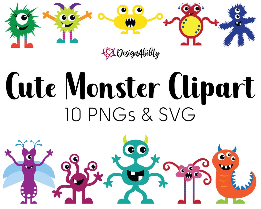 Cute Monster Clipart Set - 1 SVG & 10 Pngs | Digital Download - Etsy