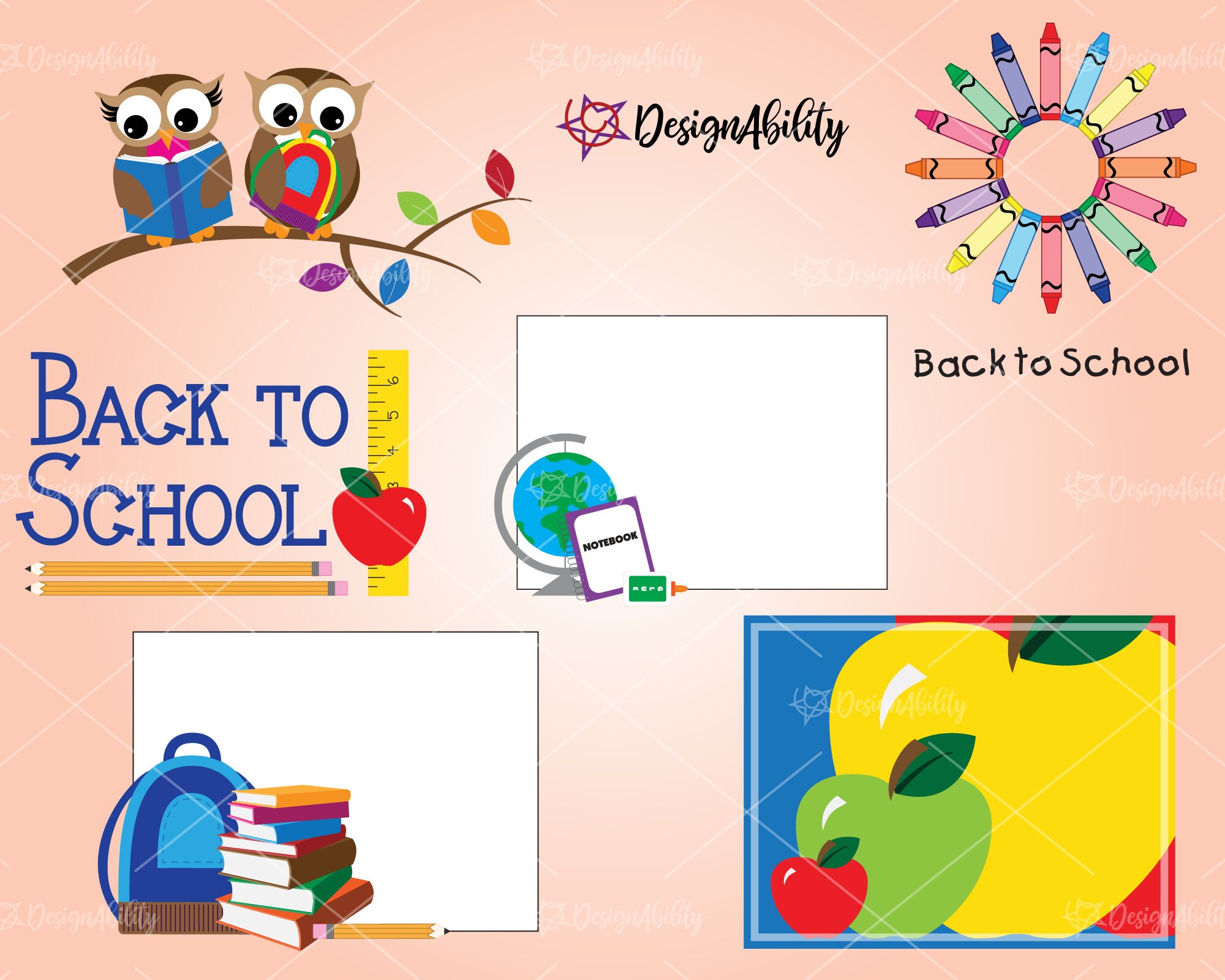Back to School Clipart: Owls, School Bus, Books (digital Download ...