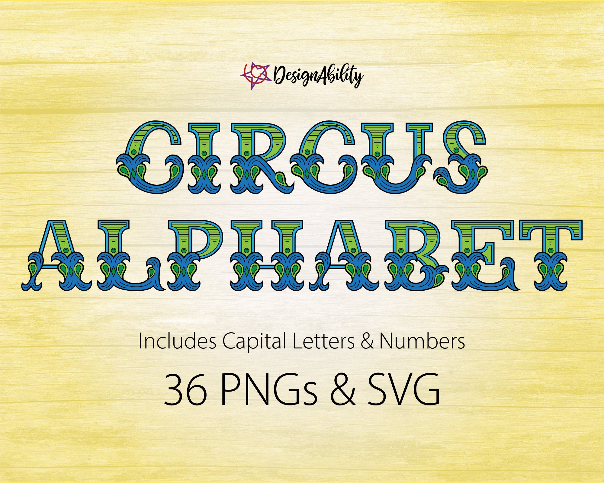 Circus Alphabet Clipart Set (blue / Green) - SVG & 36 Pngs | Clipart ...