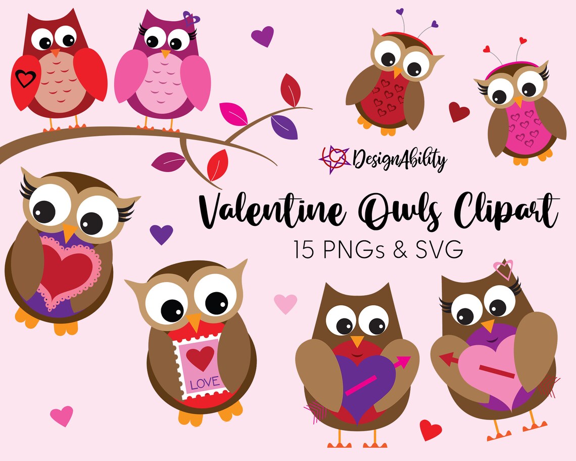 Valentine Owls Clipart Set - SVG & 15 Pngs | Digital Download - Etsy