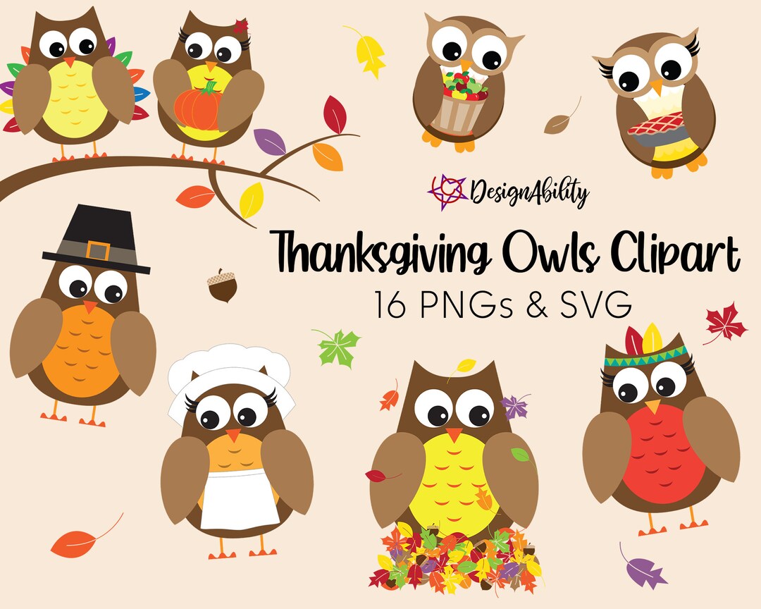 Thanksgiving Owls Clipart Set - SVG & 16 Pngs | Digital Download - Etsy
