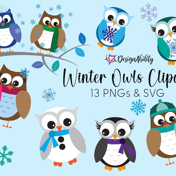 Winter Owls Clipart - Etsy