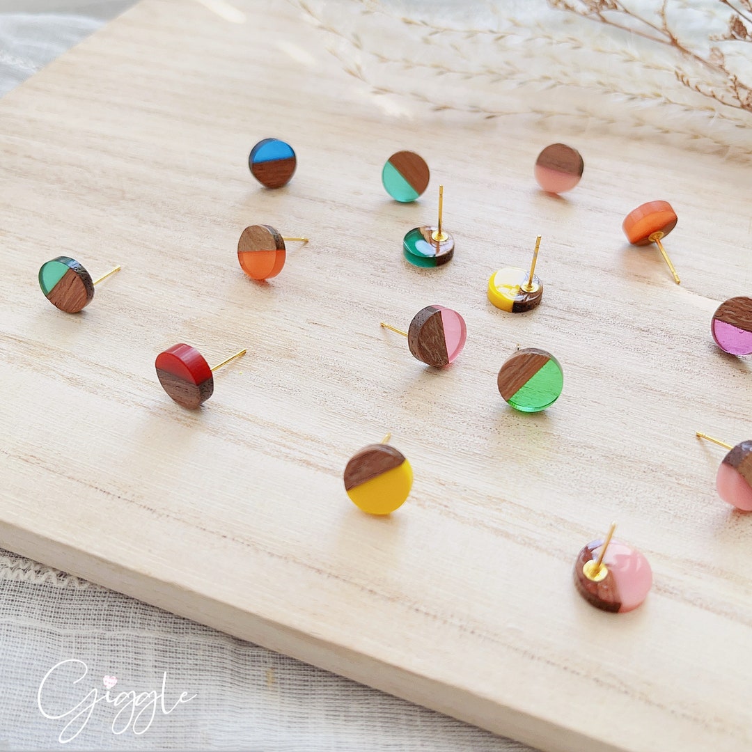 Round Wooden Resin Stud|tiny Round Minimalist Stud| Round Wood Earring ...