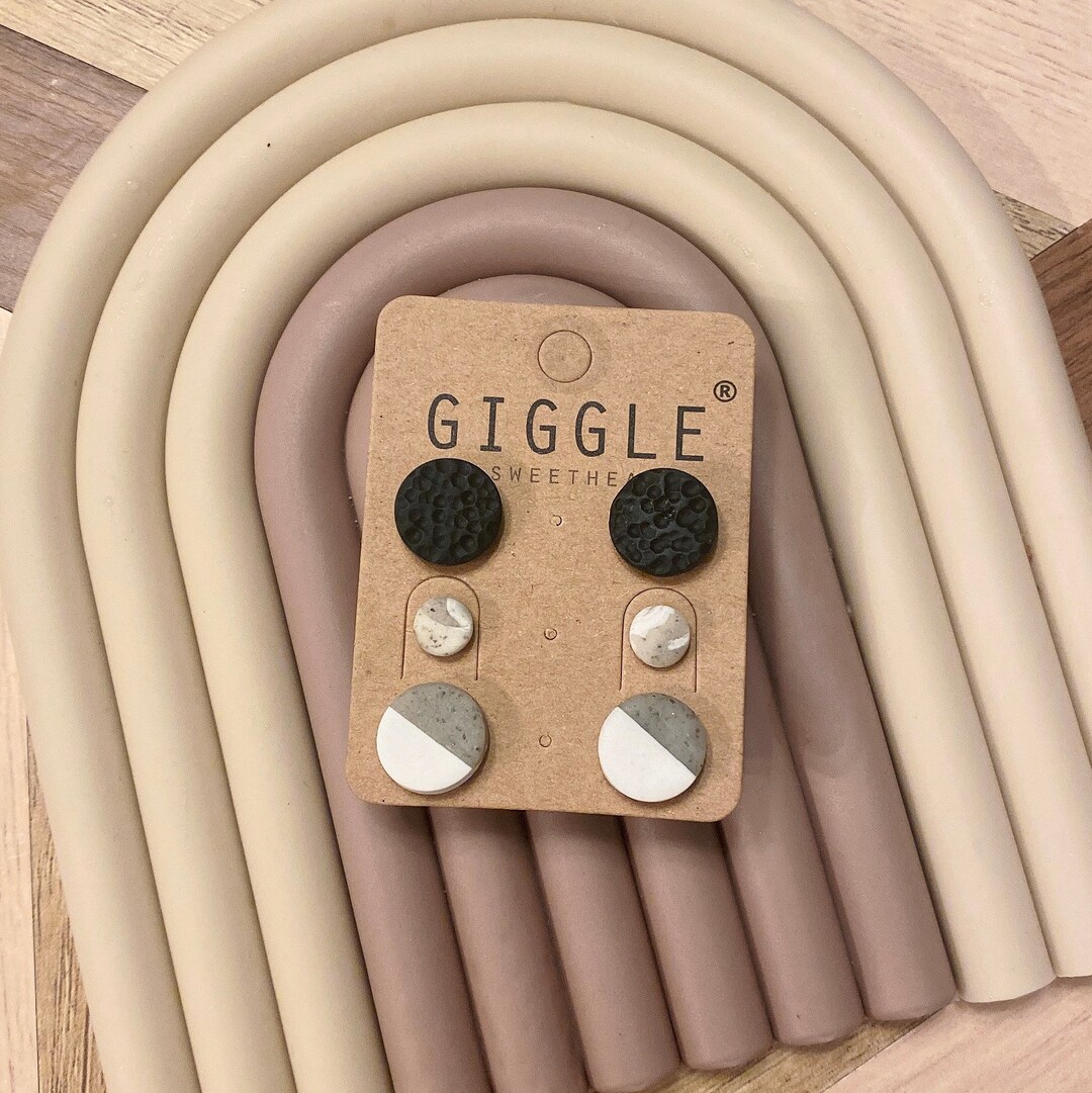 Unisex Handmade Polymer Clay Stud Packs| Faux Gauges Earrings| Round ...