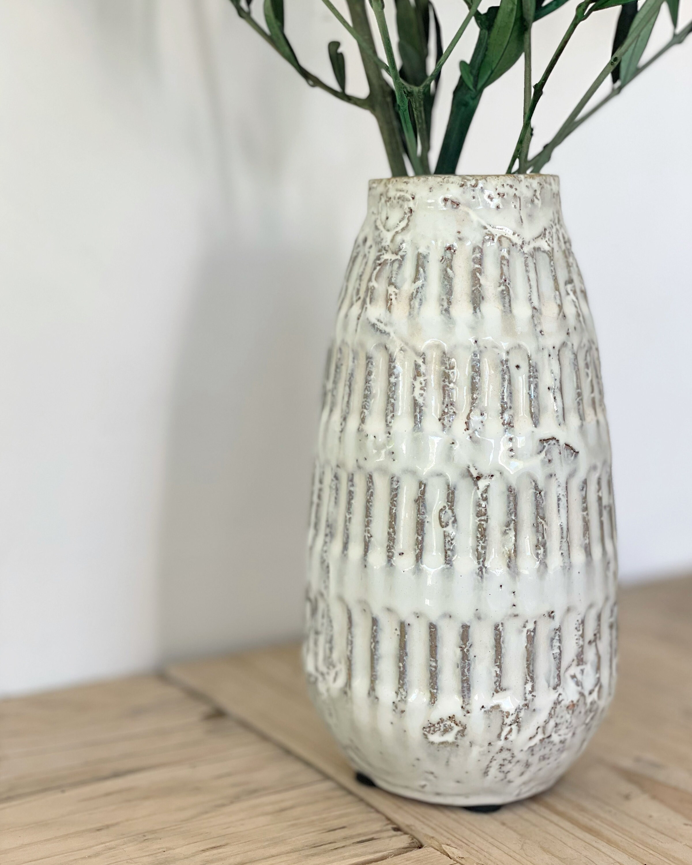 Tall Vase, Glazed Stone Vase, Heavy Stone Vase, Faux Flower Vase, Dried ...