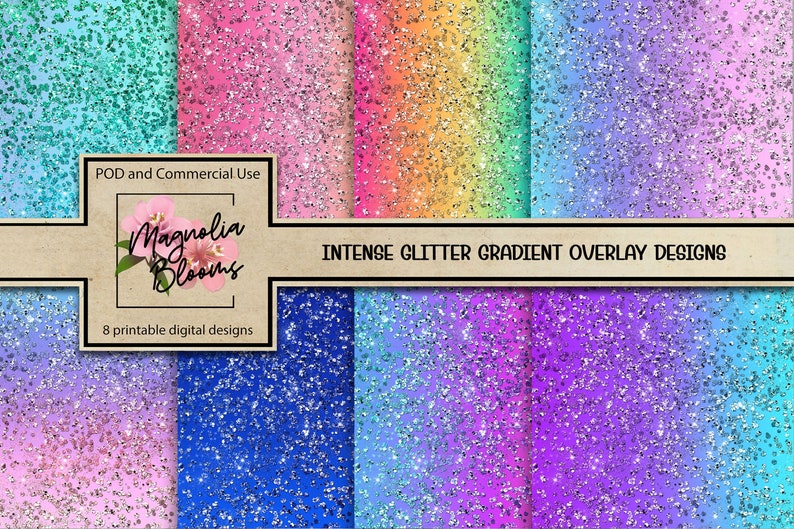8 Intense Glitter Gradient Overlay Digital Backgrounds Scrapbook Papers ...