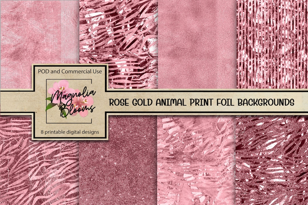8 Rose Gold Animal Print Foil Digital Backgrounds Sublimation POD ...