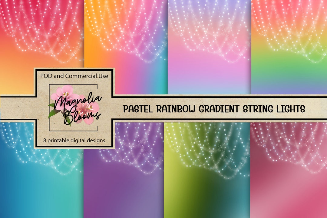 8 Pastel Unicorn Rainbow Gradient String Lights Digital Backgrounds ...