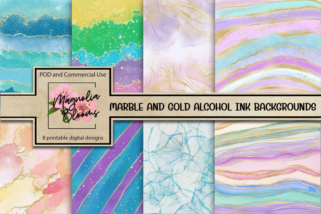 8 Marble and Gold Alcohol Ink Digital Backgrounds Sublimation POD and ...