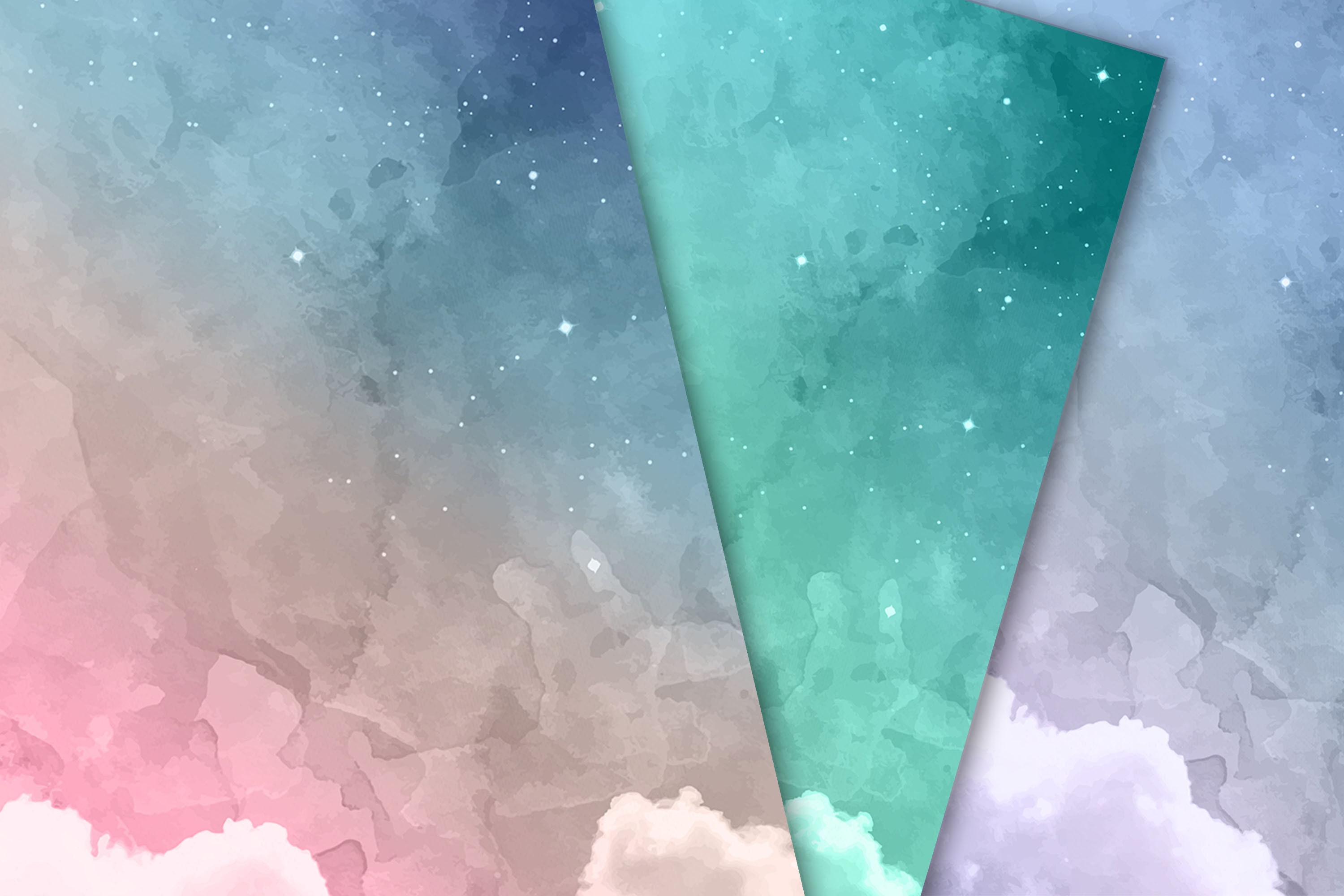 8 Intense Watercolor Gradient Clouds Stationery and Digital Backgrounds ...