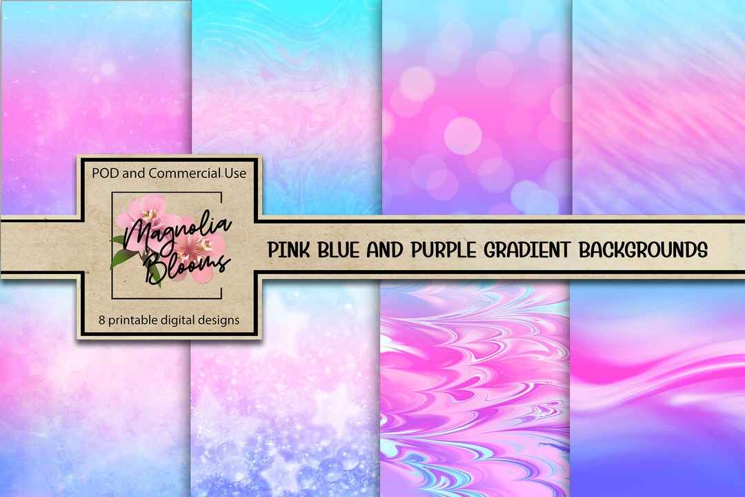 8 Beautiful Intense Blue Purple Pink Digital Backgrounds Sublimation ...